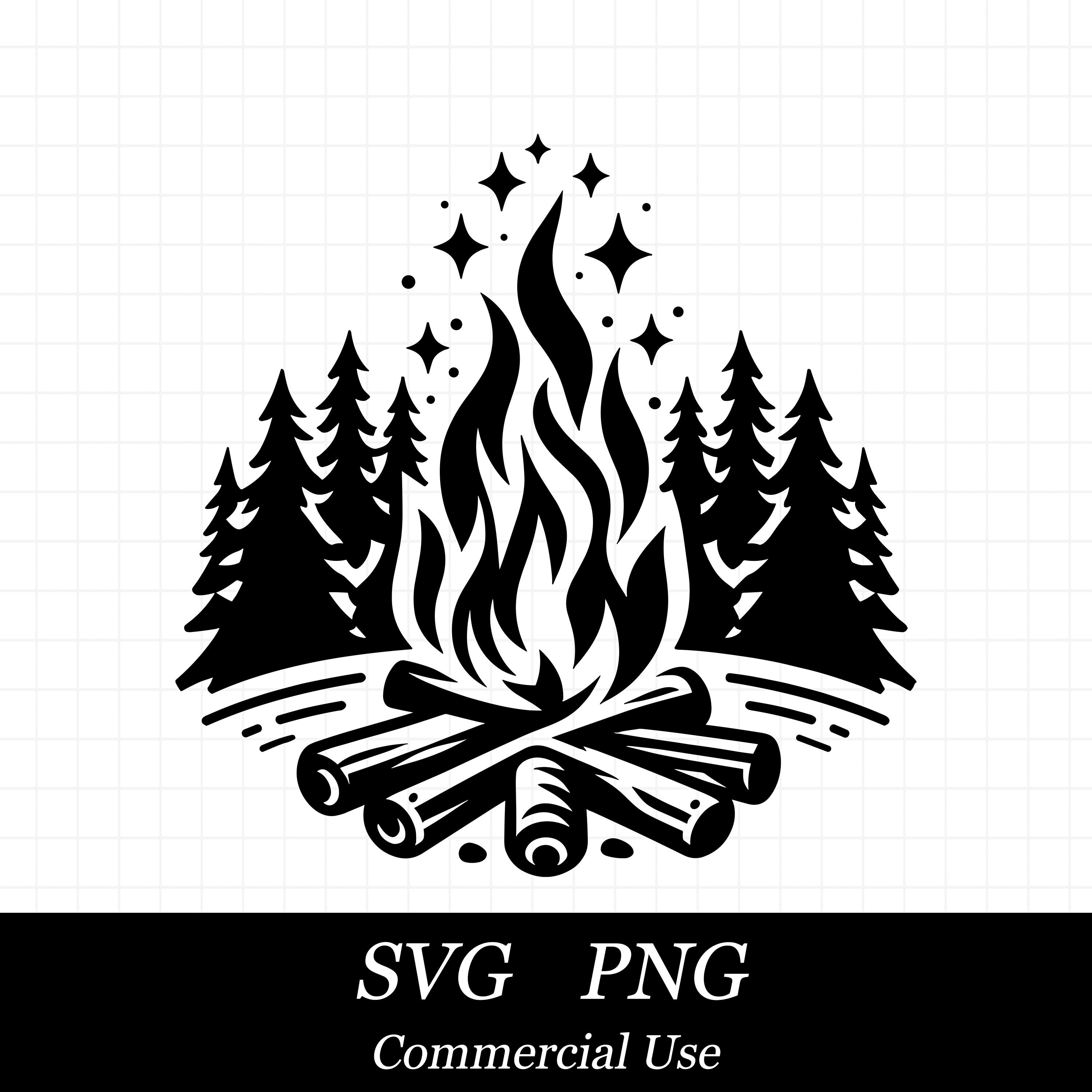 Outdoor Camping SVG PNG, Campfire Svg, Forest Svg, Stars and Moon Svg ...