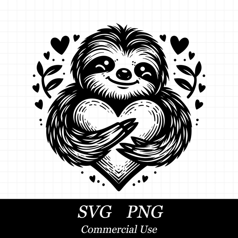 Sloth Hearts SVG PNG, Valentine Sloth Svg, Floral Sloth Svg, SVG Files ...