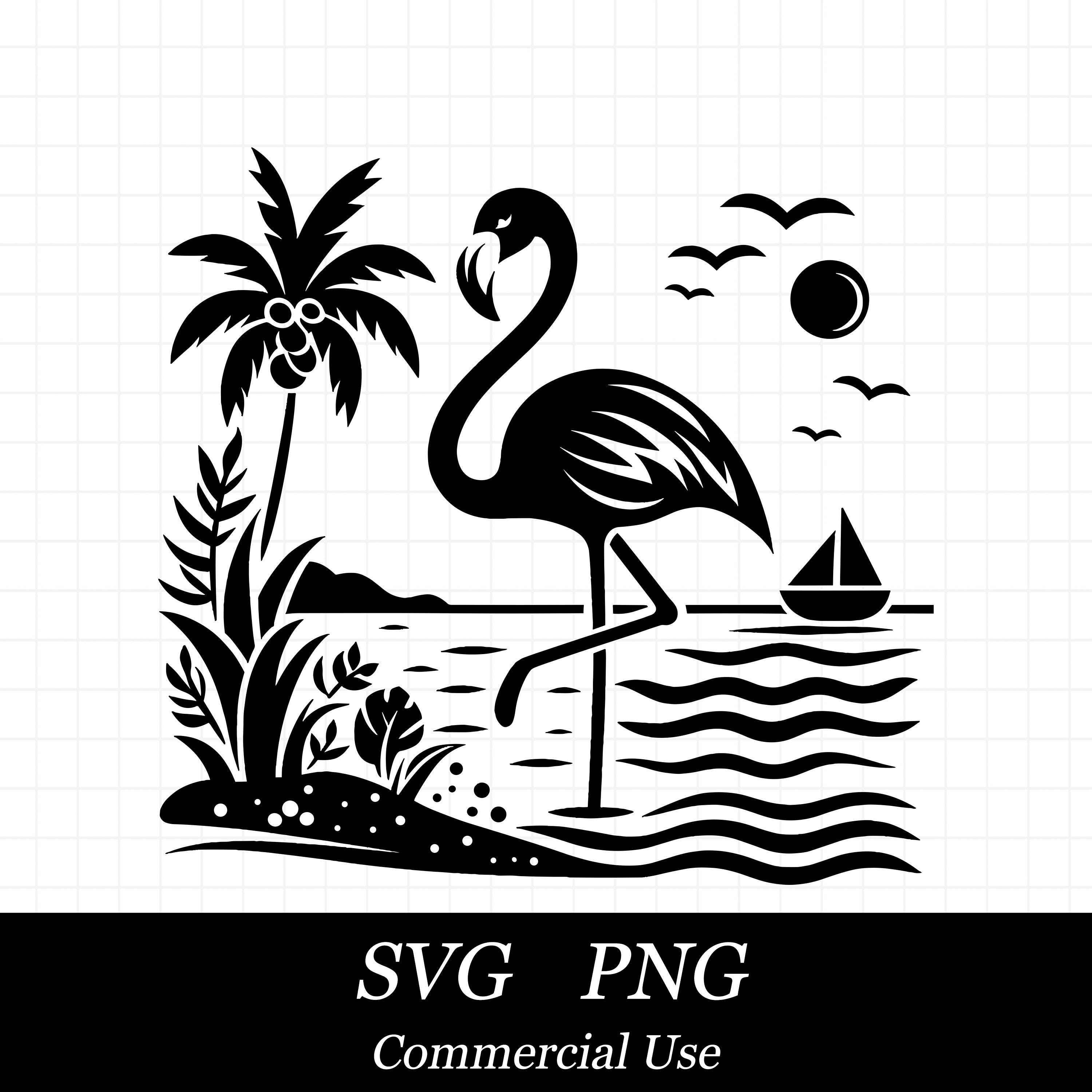 Beach Flamingo SVG File for Cricut, Bird SVG, Summer Png, Commercial ...