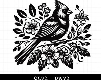 Valentine Cardinal Bird SVG PNG, Cardinal Hearts Svg, Floral Cardinal ...