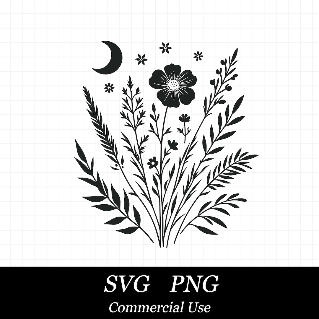 Boho Wildflowers SVG PNG, Floral Svg, Moon Svg, SVG Files for Cricut ...