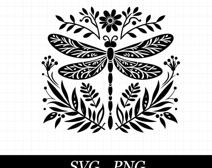 Dragonfly Flowers SVG PNG, Dragonfly Svg, Floral Svg, SVG Files for ...