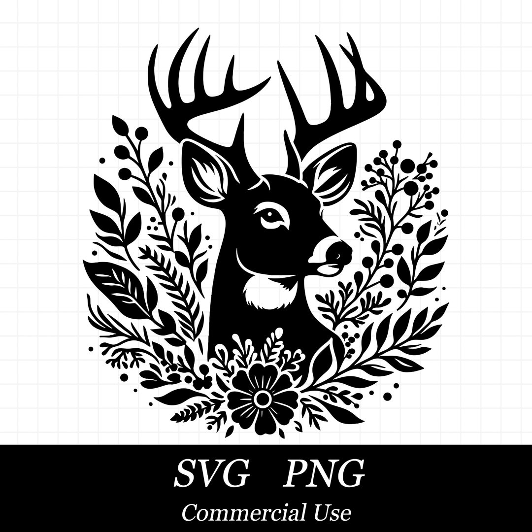 Floral Deer SVG, Hunting Svg, Buck Deer Head Svg, SVG Files for Cricut ...