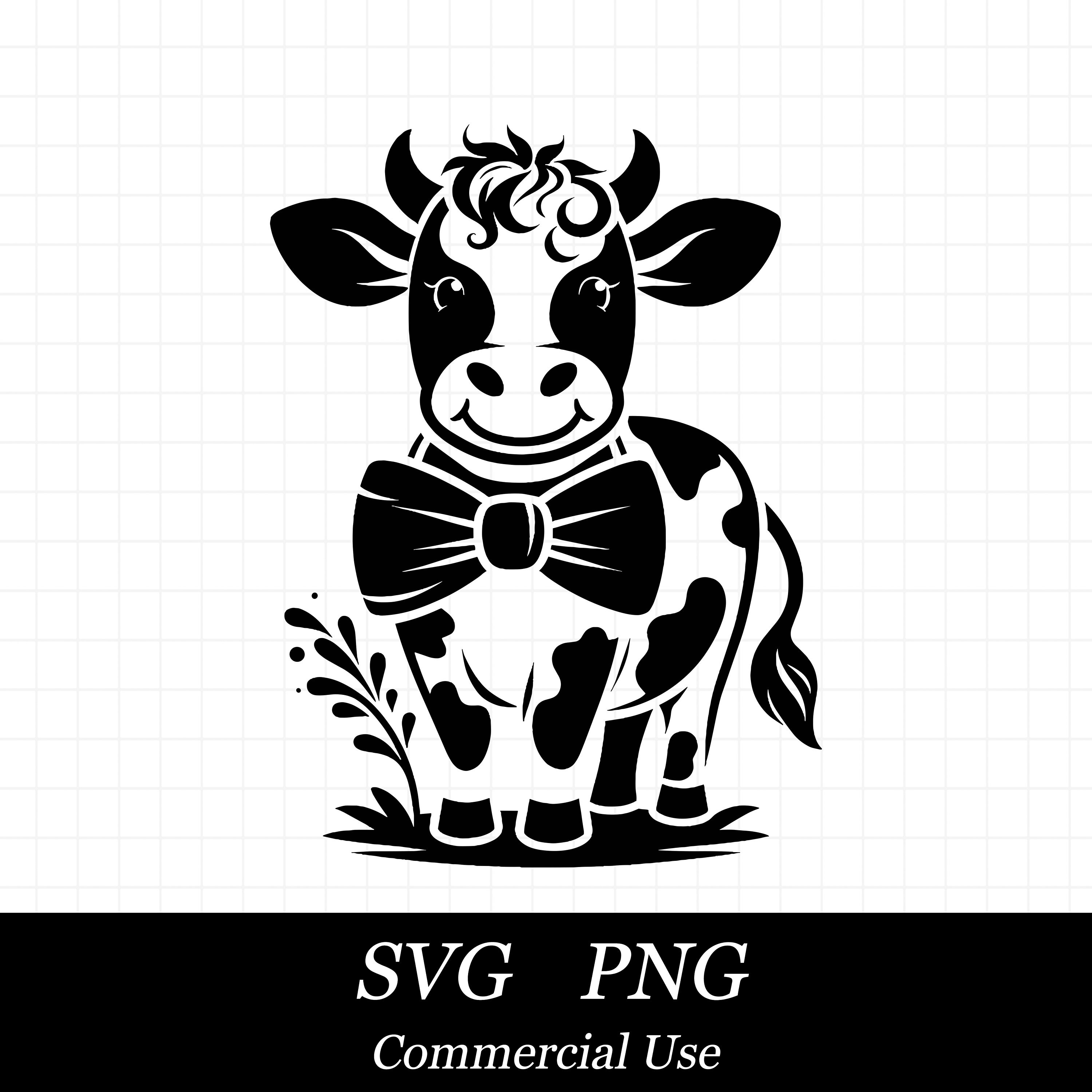 Happy Cow SVG File for Cricut, Farm Animal SVG, Cow With Bow Tie Png ...