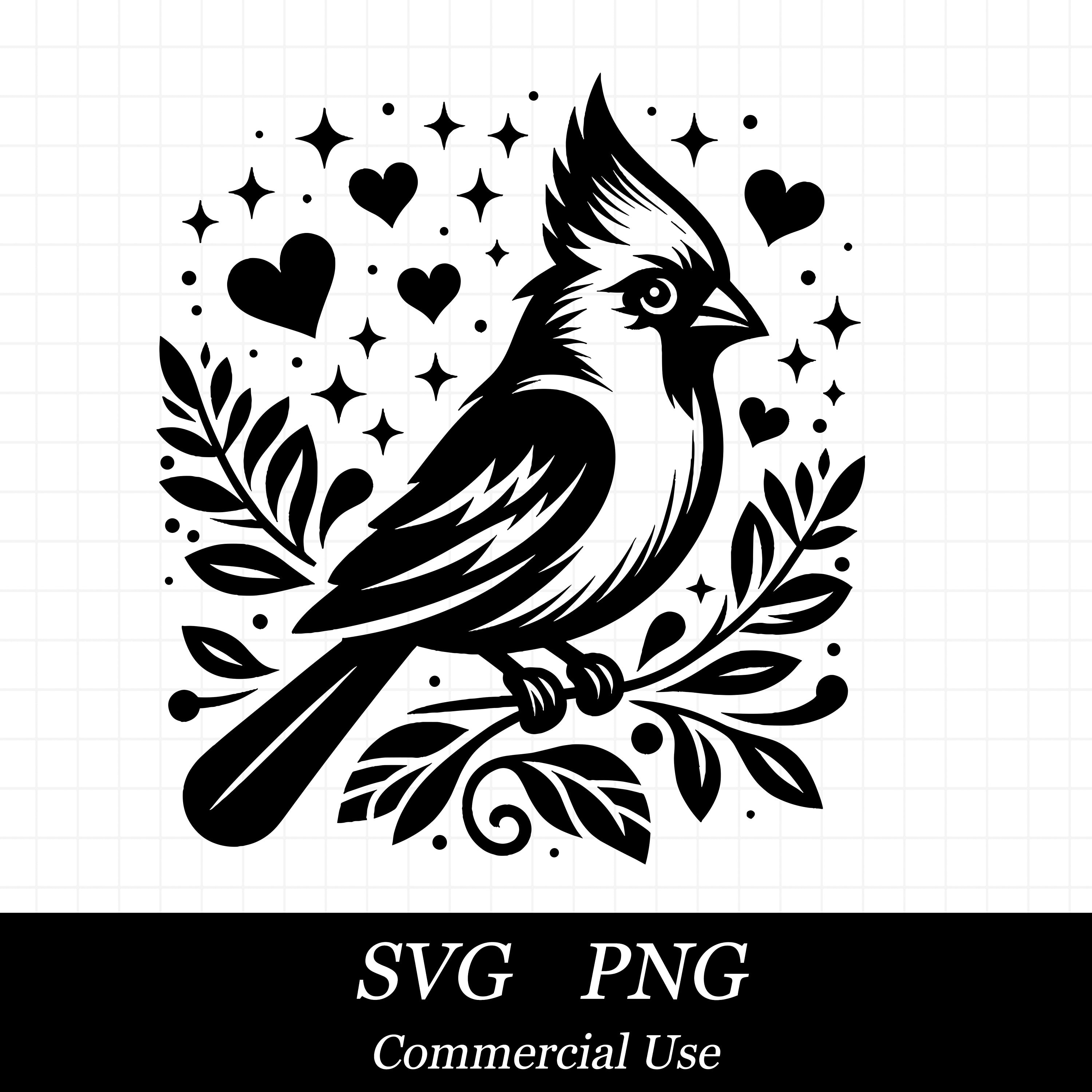 Red Cardinal Bird SVG PNG, Cardinal Valentines Svg, Hearts Svg, SVG ...