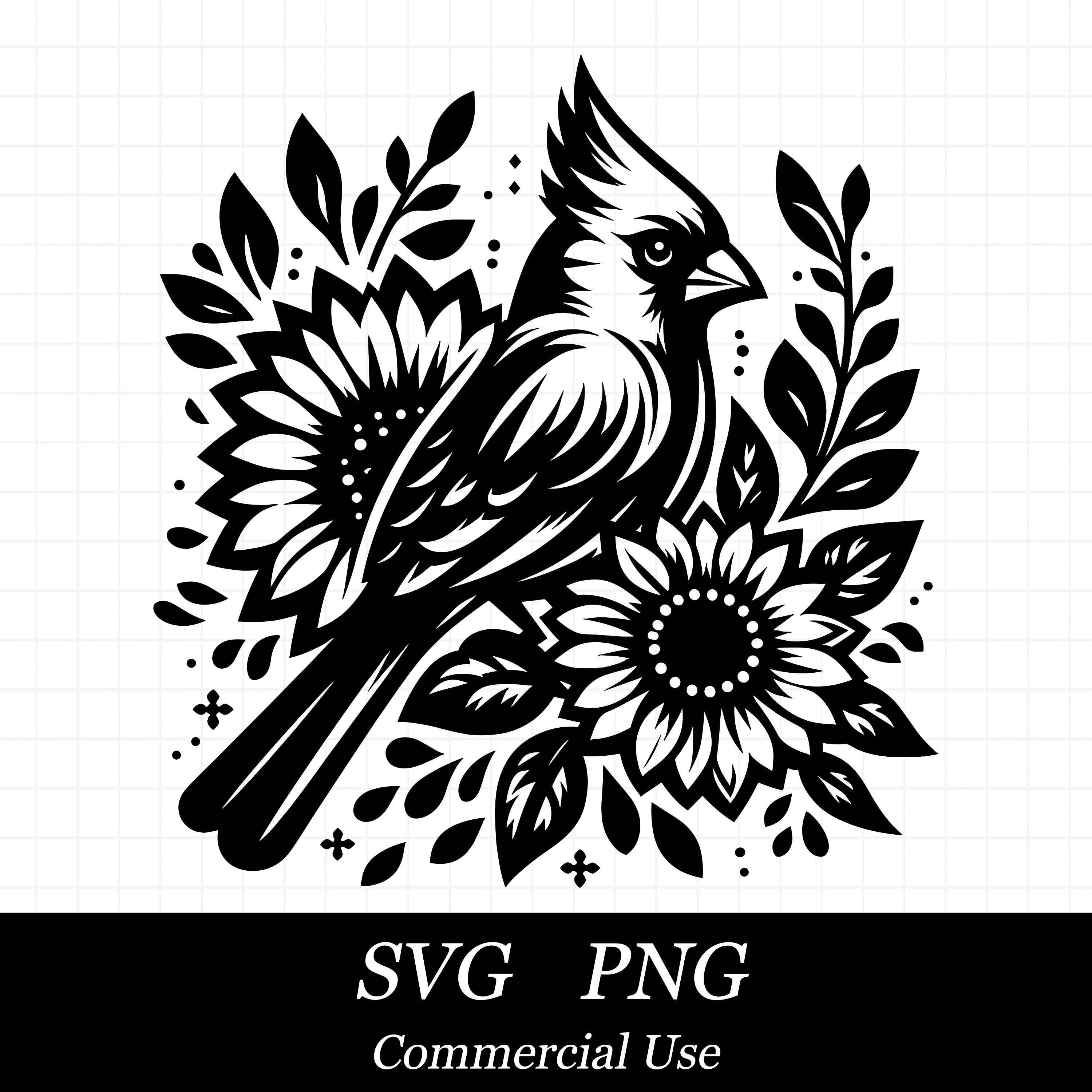 Red Cardinal Bird Sunflowers SVG PNG, Cardinal Svg, Floral Cardinal Svg ...