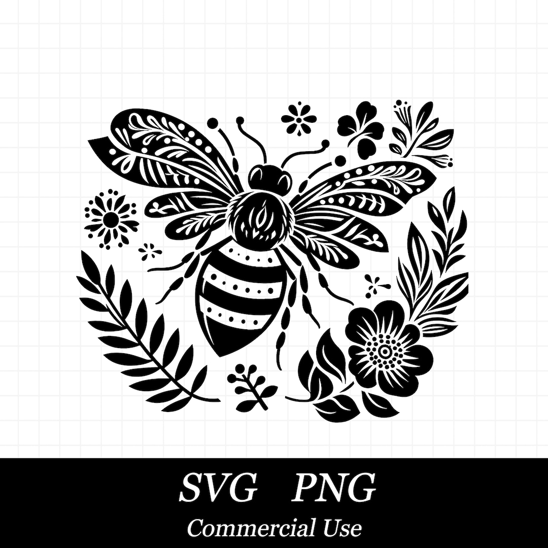 Floral Bee SVG, Bee PNG, Svg File for Cricut, Honeybee Svg, Commercial ...