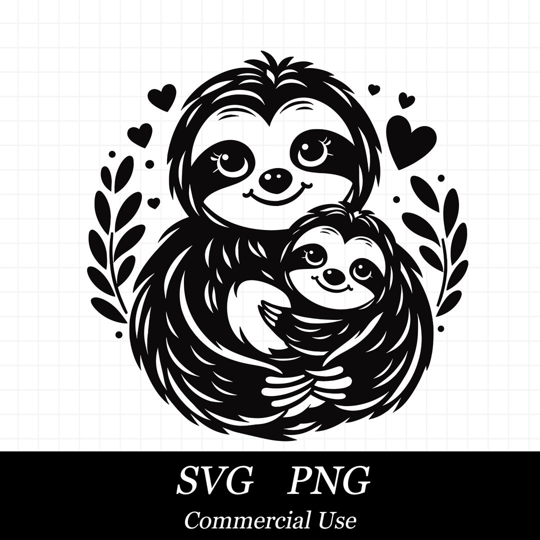 Mama Sloth SVG PNG, Botanical Sloth Svg, Cute Sloth Svg, SVG Files for ...