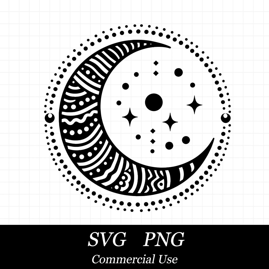 Boho Moon and Stars SVG PNG, Celestial Moon Svg, Floral Moon Svg, SVG ...