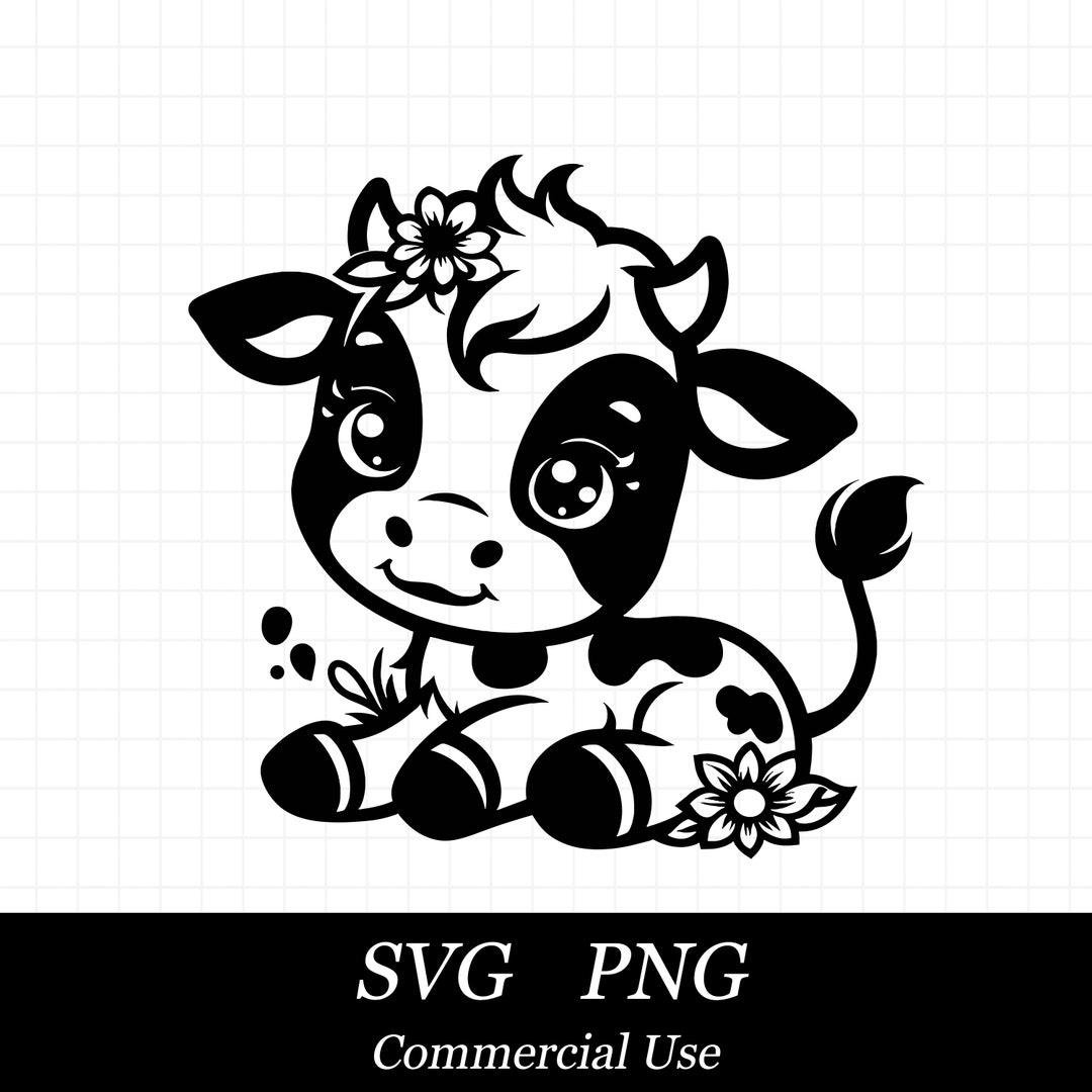 Floral Baby Cow SVG PNG, Dairy Cow Svg, Cute Cow Svg, SVG Files for ...
