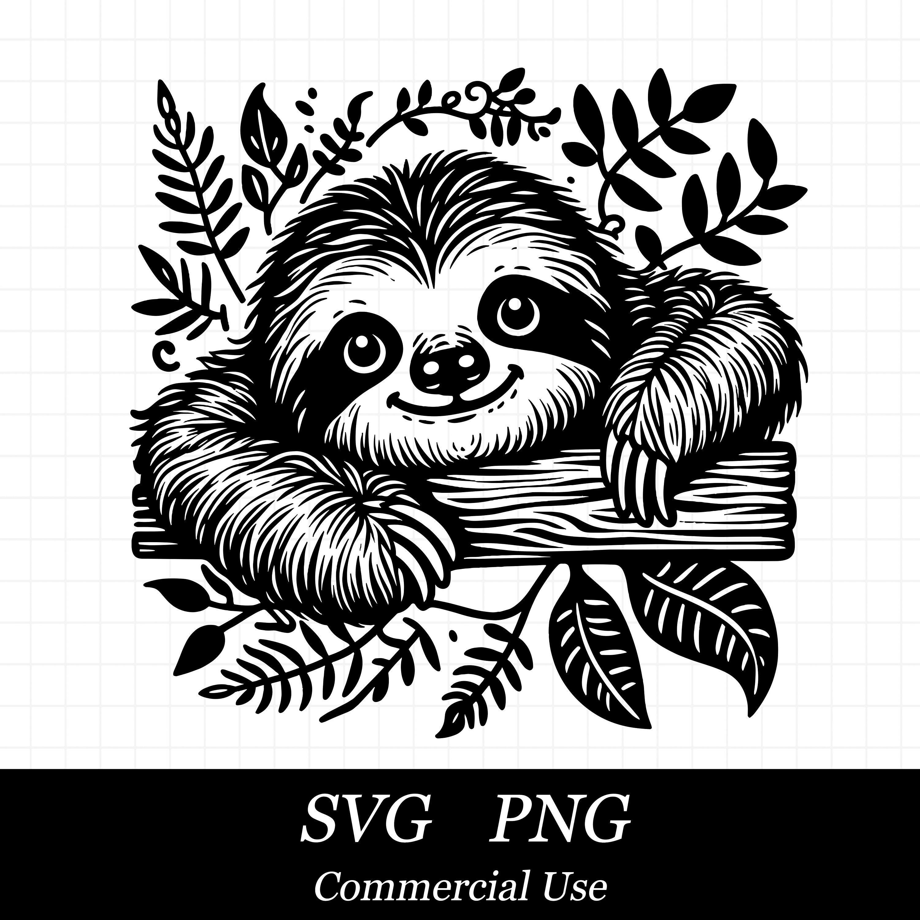 Floral Sloth SVG PNG, Botanical Sloth Svg, Cute Sloth Svg, SVG Files ...