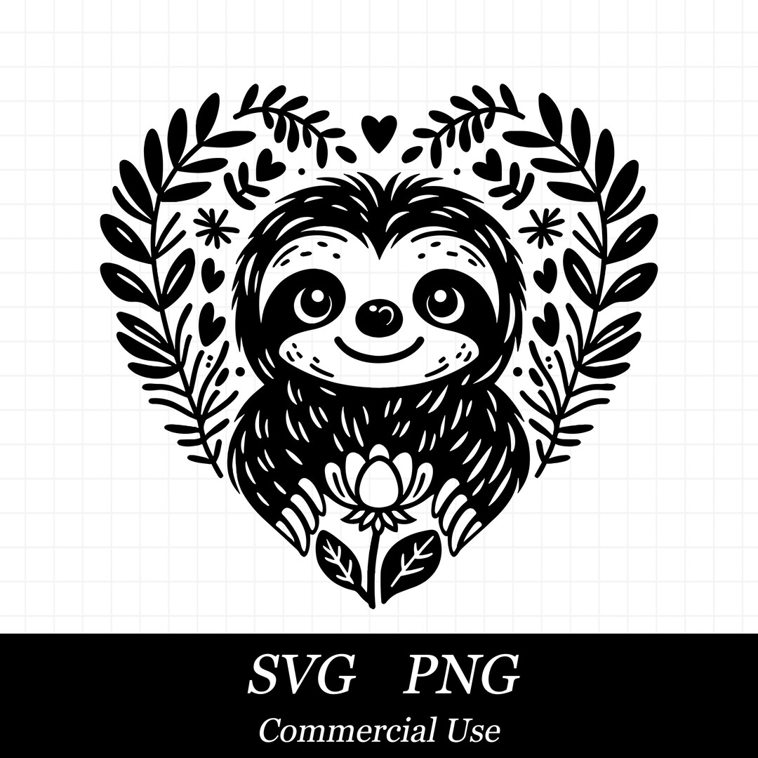 Floral Sloth SVG PNG, Botanical Sloth Svg, Cute Sloth Svg, SVG Files ...