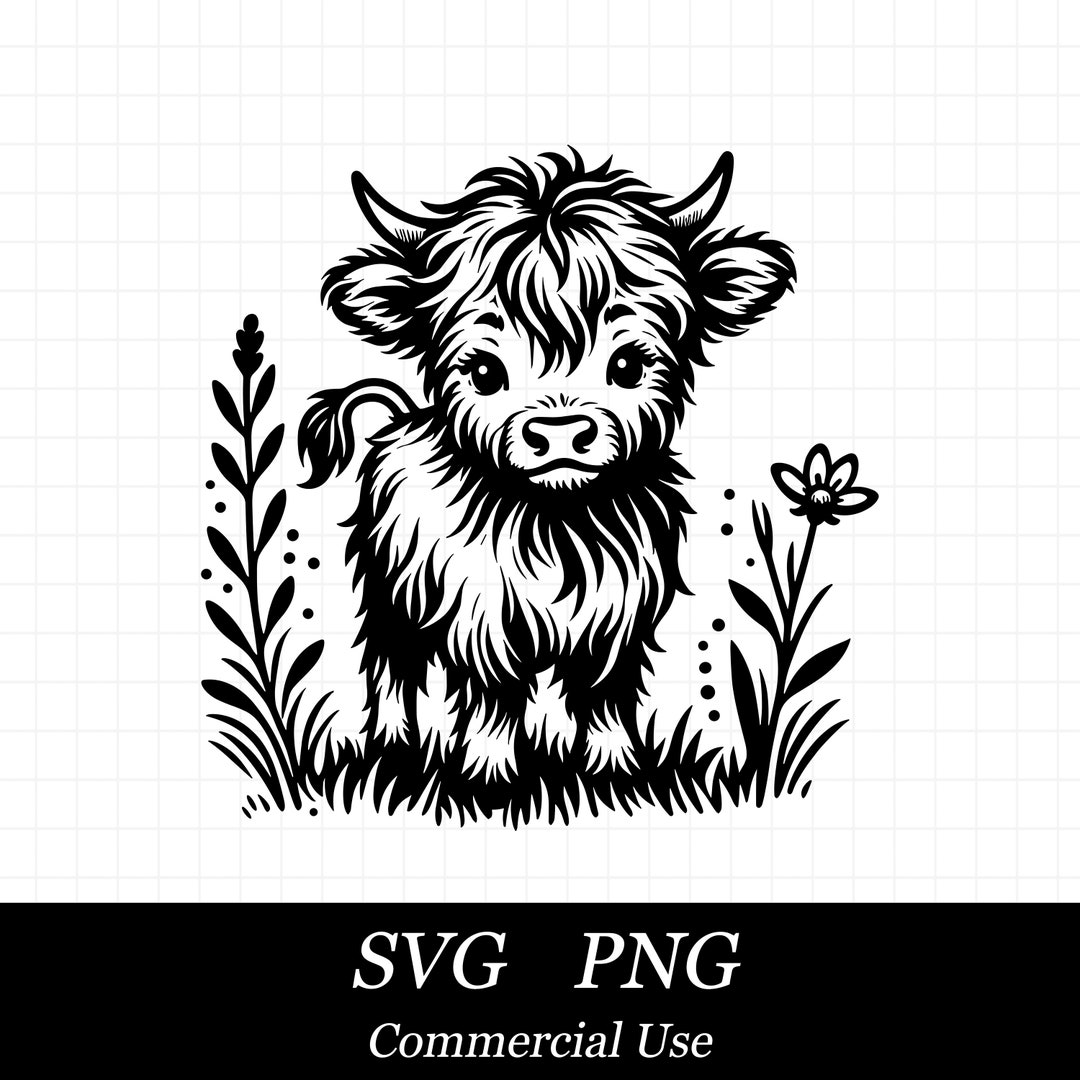 Floral Baby Highland Cow SVG, Highland Cow PNG, SVG Files for Cricut ...