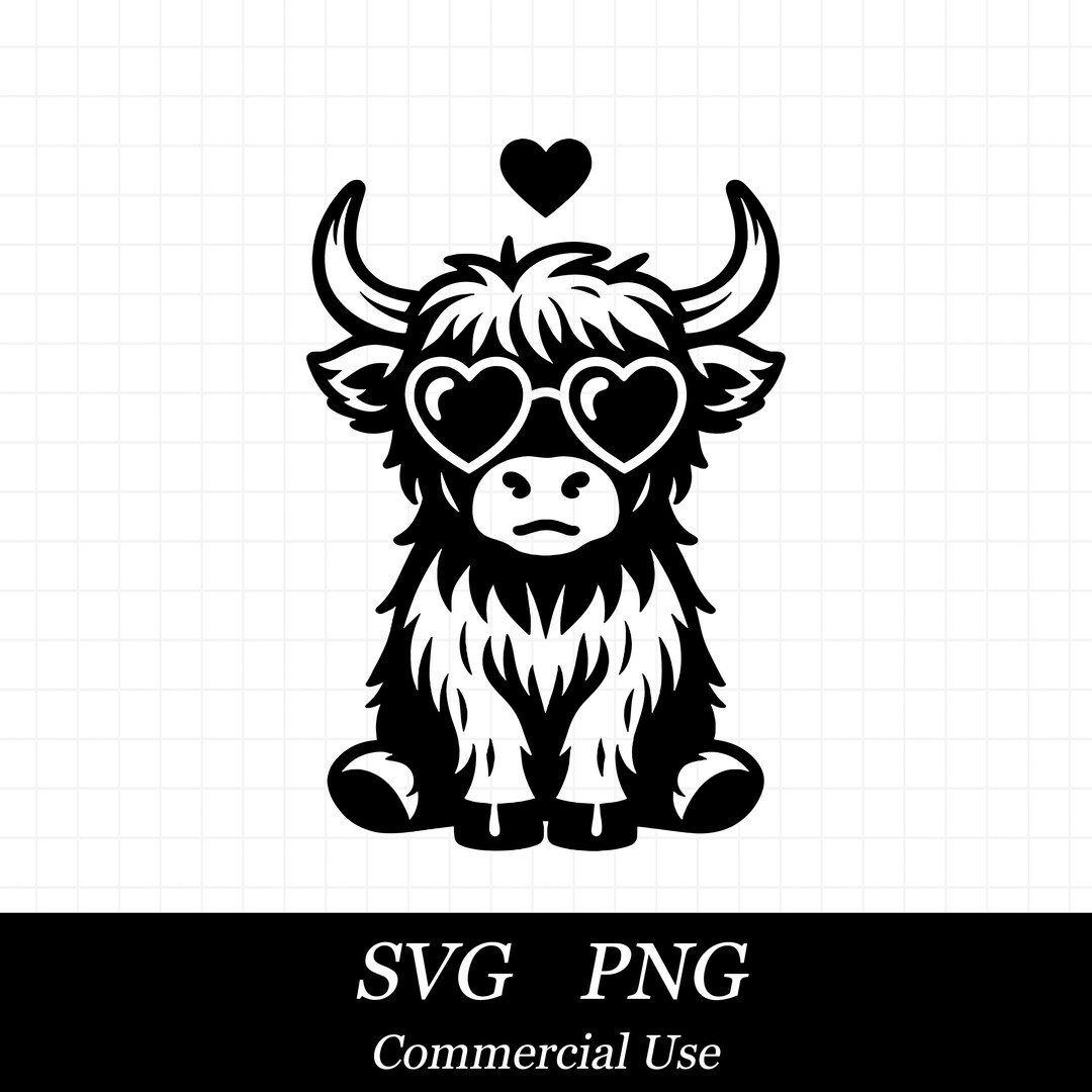Heart Sunglasses Highland Cow SVG PNG, Valentines Svg, Valentines Day ...