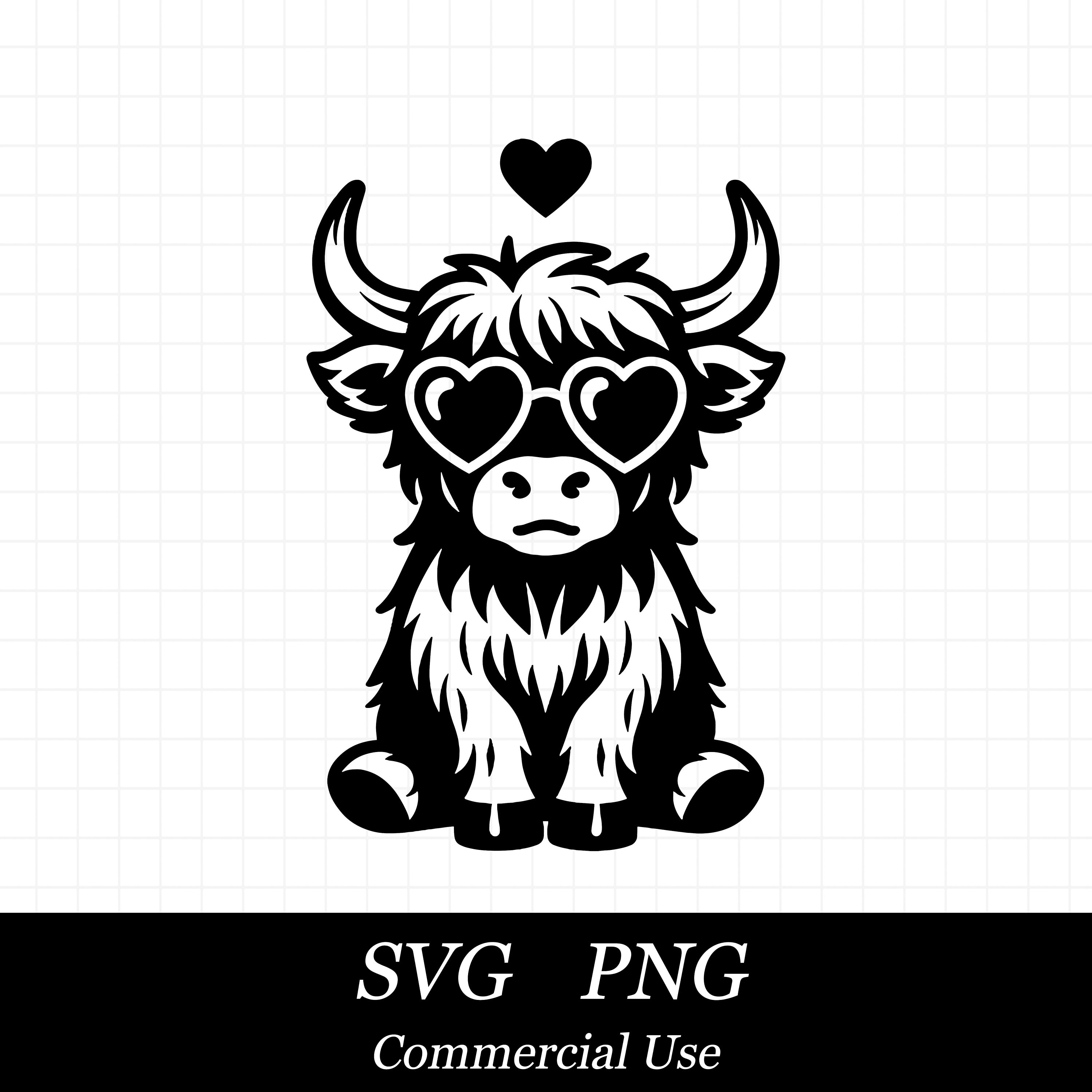 Heart Sunglasses Highland Cow SVG PNG, Valentines Svg, Valentines Day ...