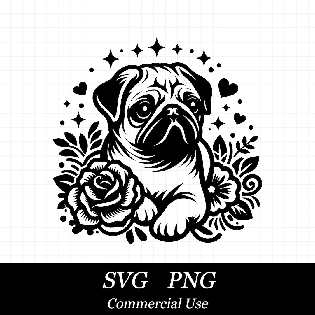 Floral Pug Dog SVG PNG, Pug Svg, SVG Files for Cricut, Commercial Use ...
