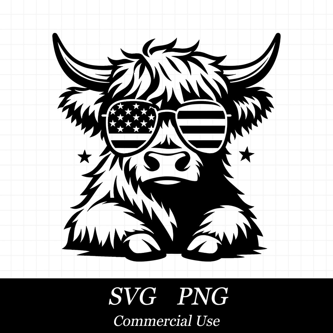 American Flag Highland Cow SVG PNG, Fourth of July Svg, American Flag ...