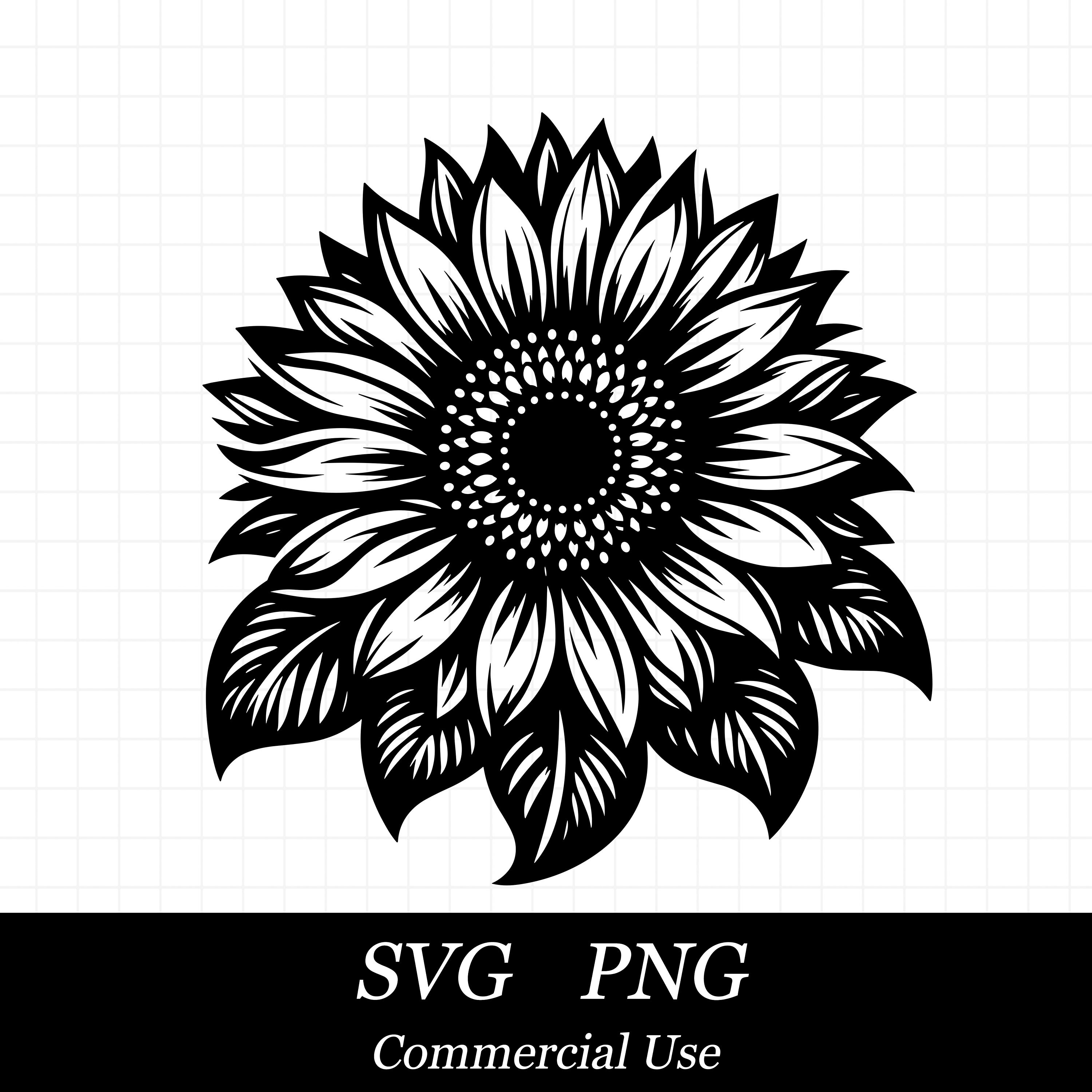 Floral Sunflower SVG, Sunflower PNG, SVG Files for Cricut, Commercial ...