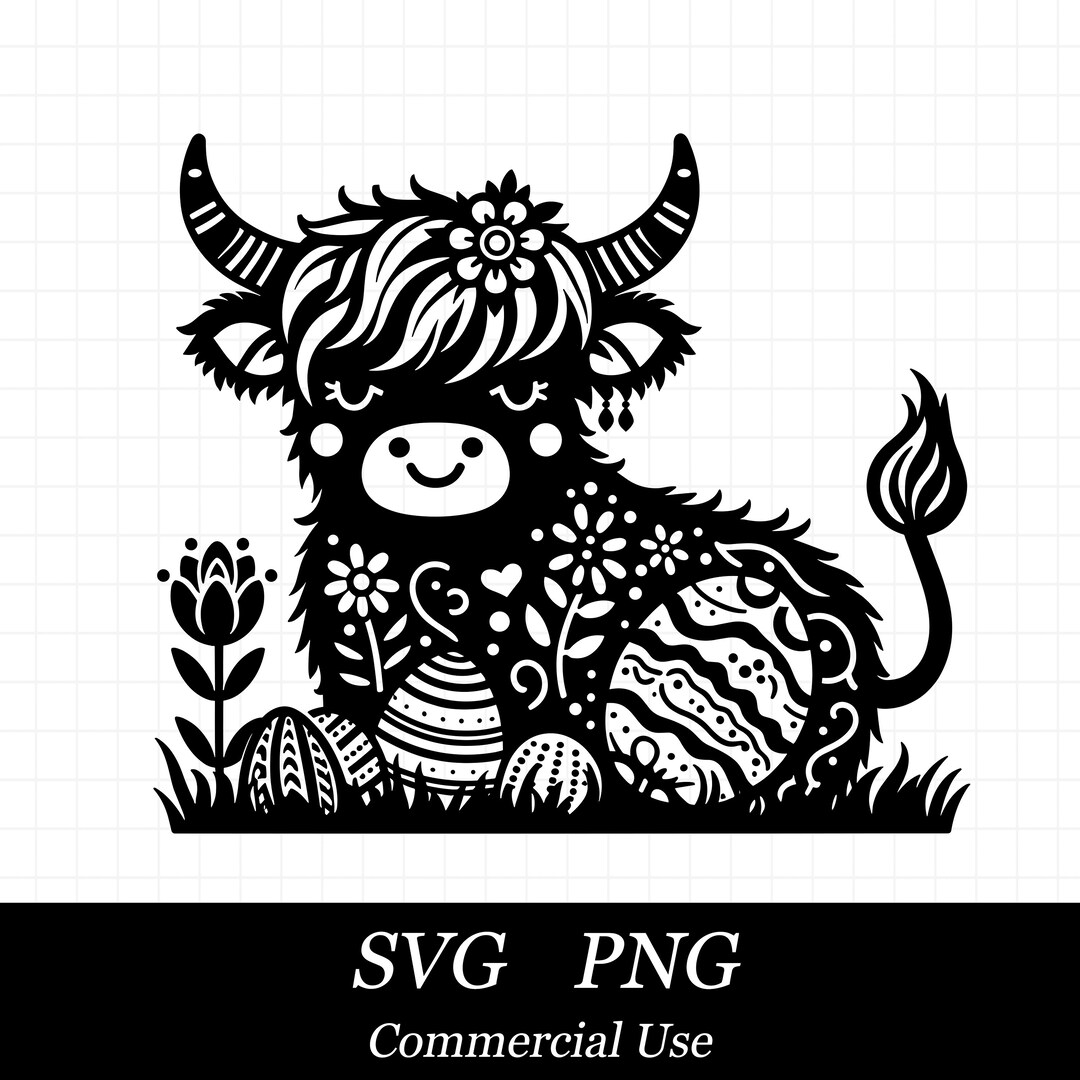 Easter Highland Cow SVG PNG, Cow Svg, Spring Cow Svg, arquivos SVG para ...