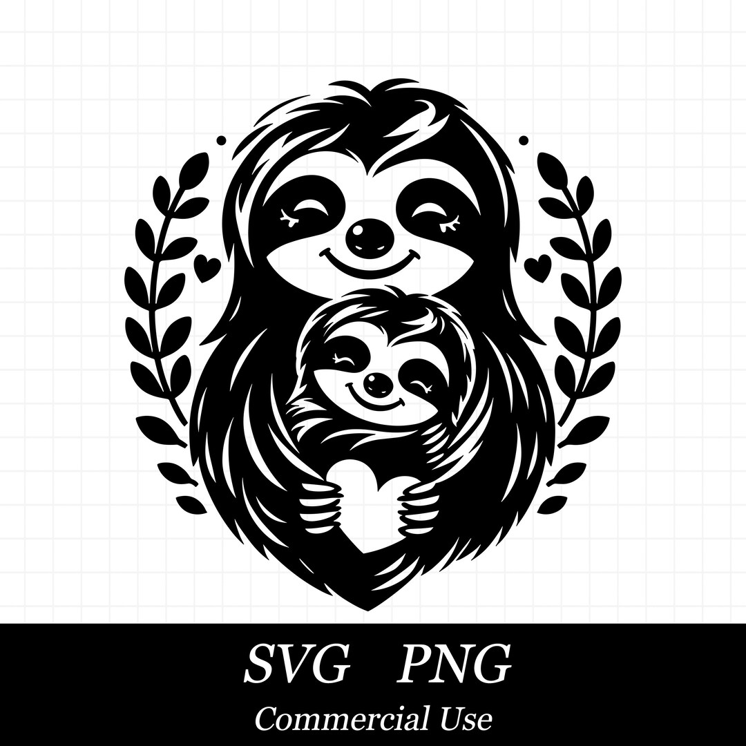 Mama Sloth SVG PNG, Sloth Heart Svg, Cute Sloth Svg, SVG Files for ...