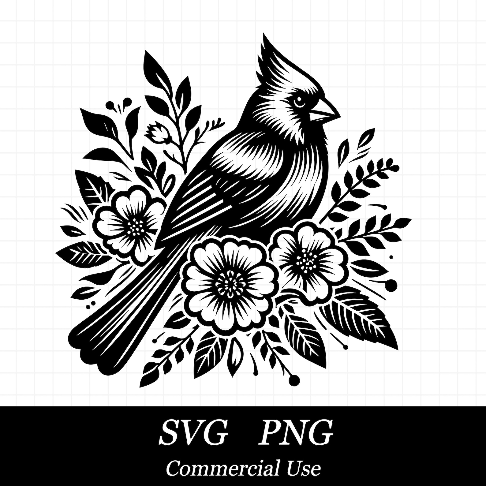 Red Cardinal Bird SVG PNG, Botanical Cardinal Svg, Floral Cardinal Svg ...