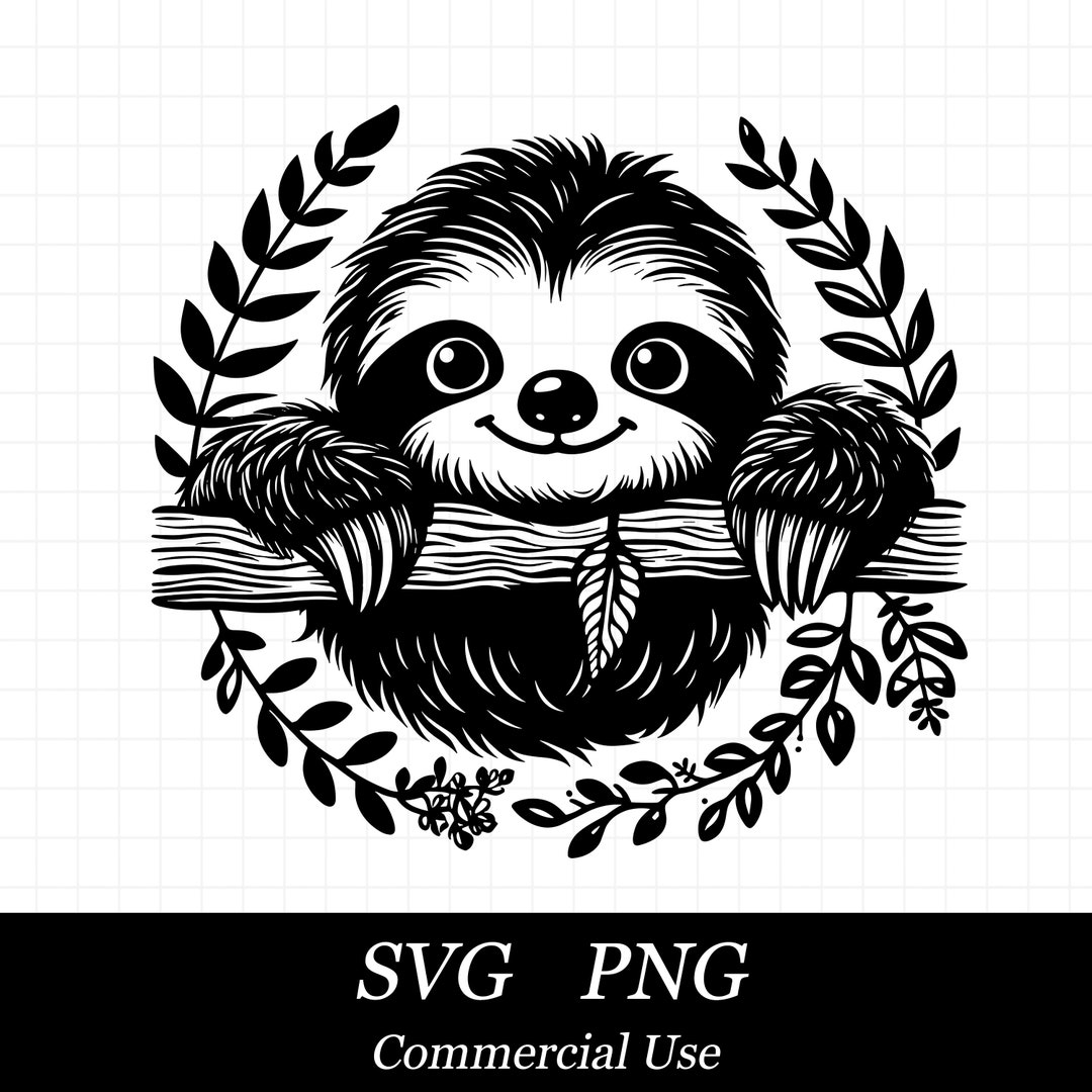 Sloth SVG PNG, Sloth on Branch Svg, Cute Sloth Svg, SVG Files for ...