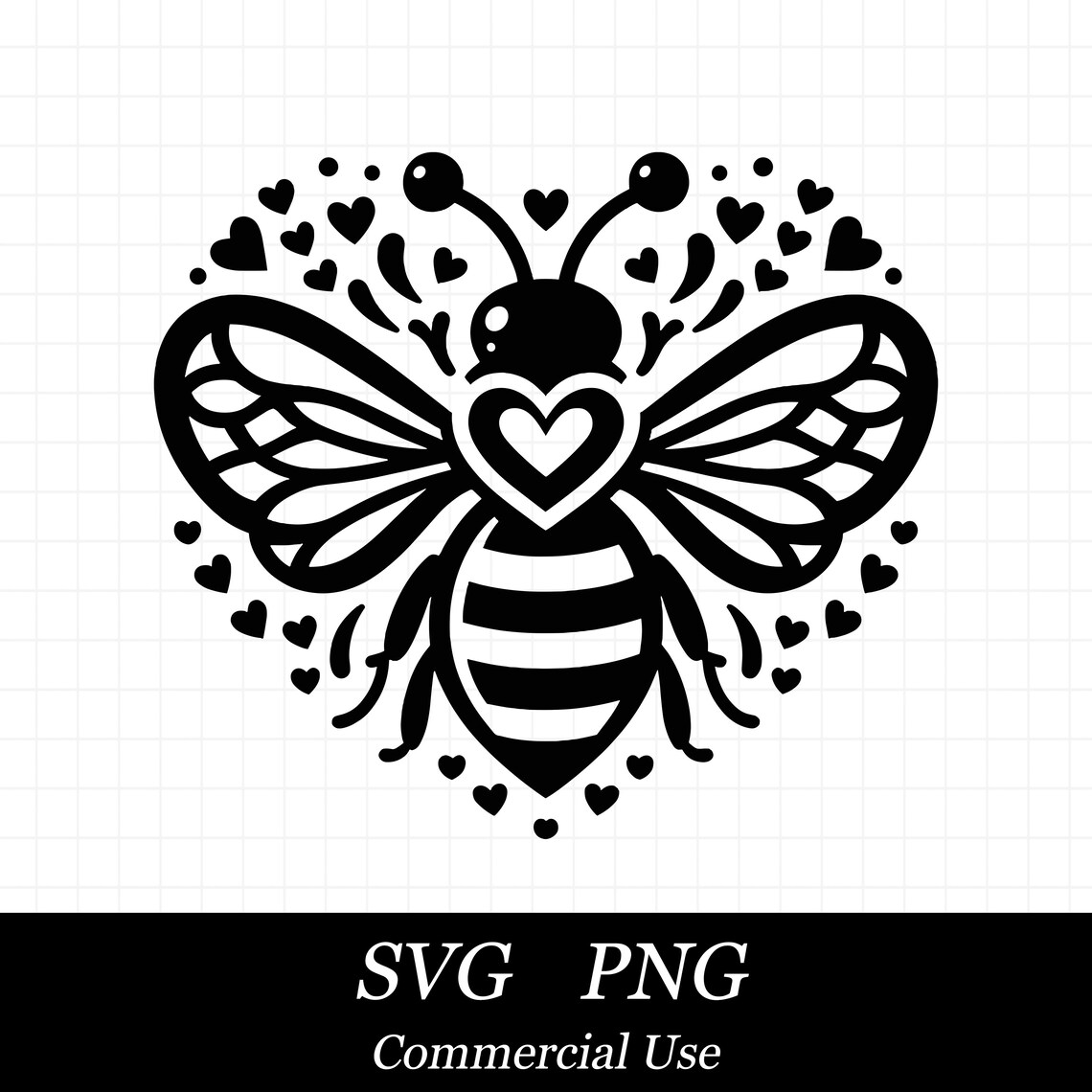Bee SVG File for Cricut, Honeybee SVG, Cute Bee Hearts Png, Commercial ...