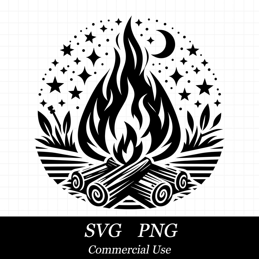 Outdoor Camping SVG PNG, Campfire Svg, Forest Svg, Stars and Moon Svg ...