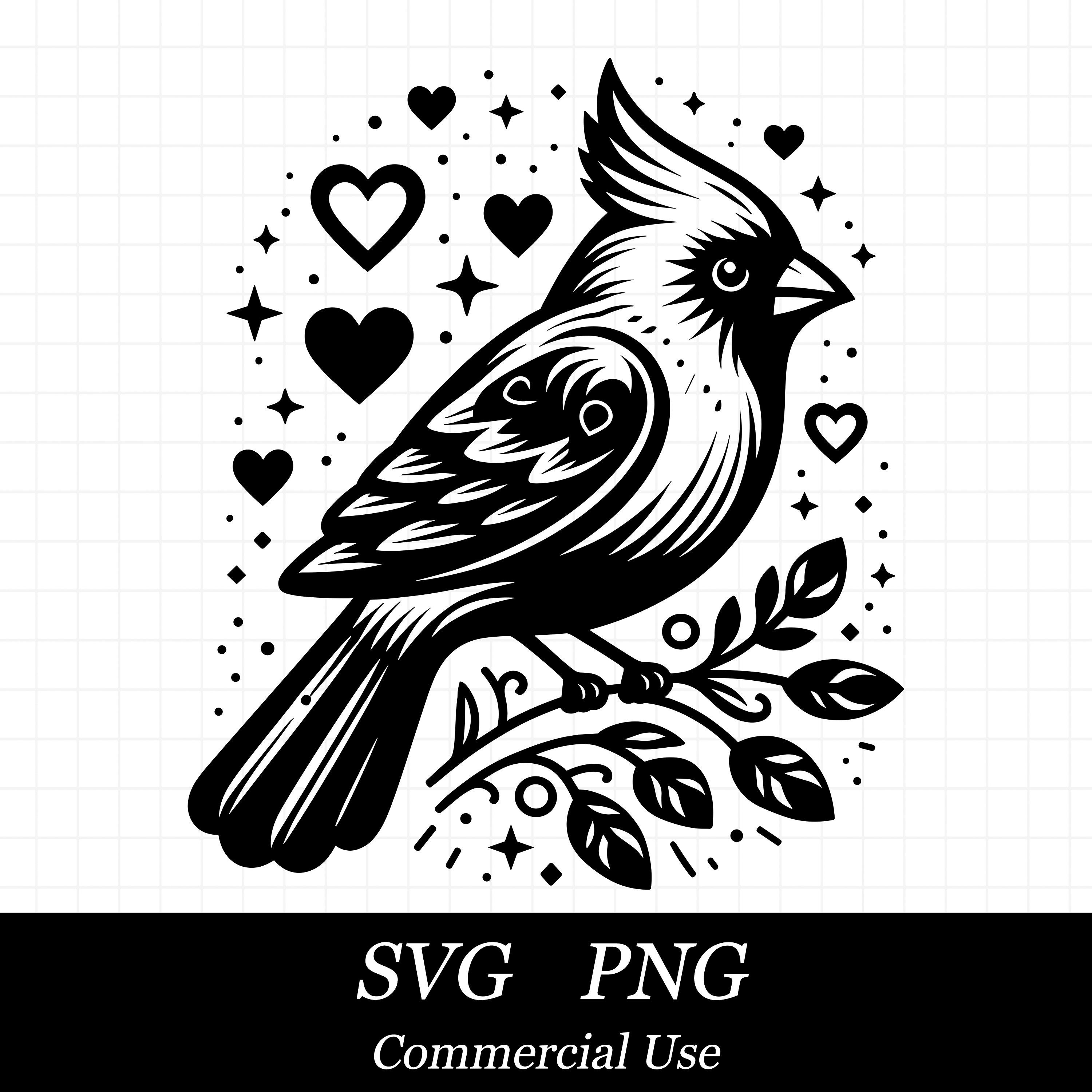Red Cardinal Bird SVG PNG, Cardinal Hearts Svg, Botanical Cardinal Svg ...
