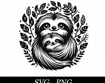 Floral Sloth SVG PNG, Botanical Sloth Svg, Cute Sloth Svg, SVG Files ...