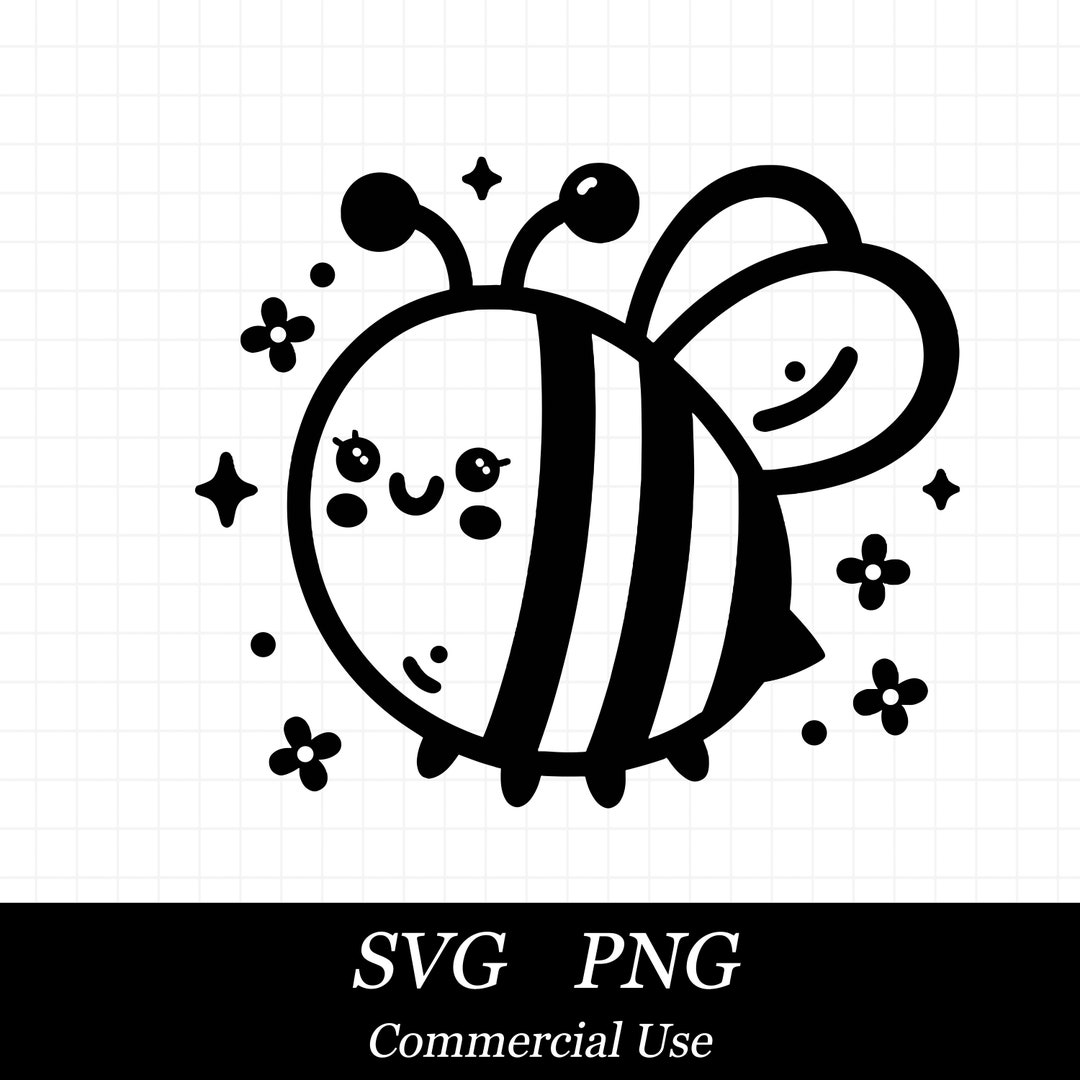 Cute Bee SVG File for Cricut, Honeybee SVG, Cartoon Bee Png, Commercial ...