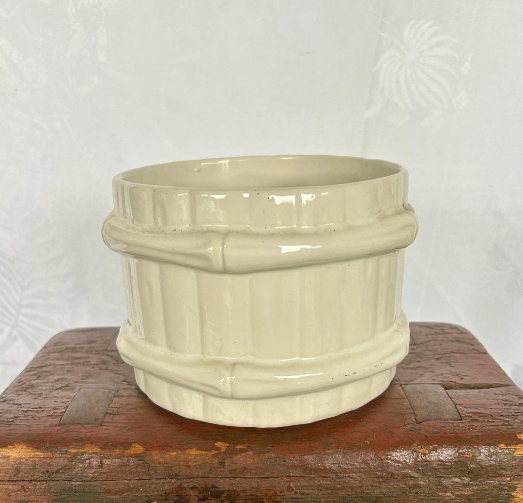 Vintage Mccoy Pottery Faux Bamboo Bucket Planter #3001 in Creamy White ...