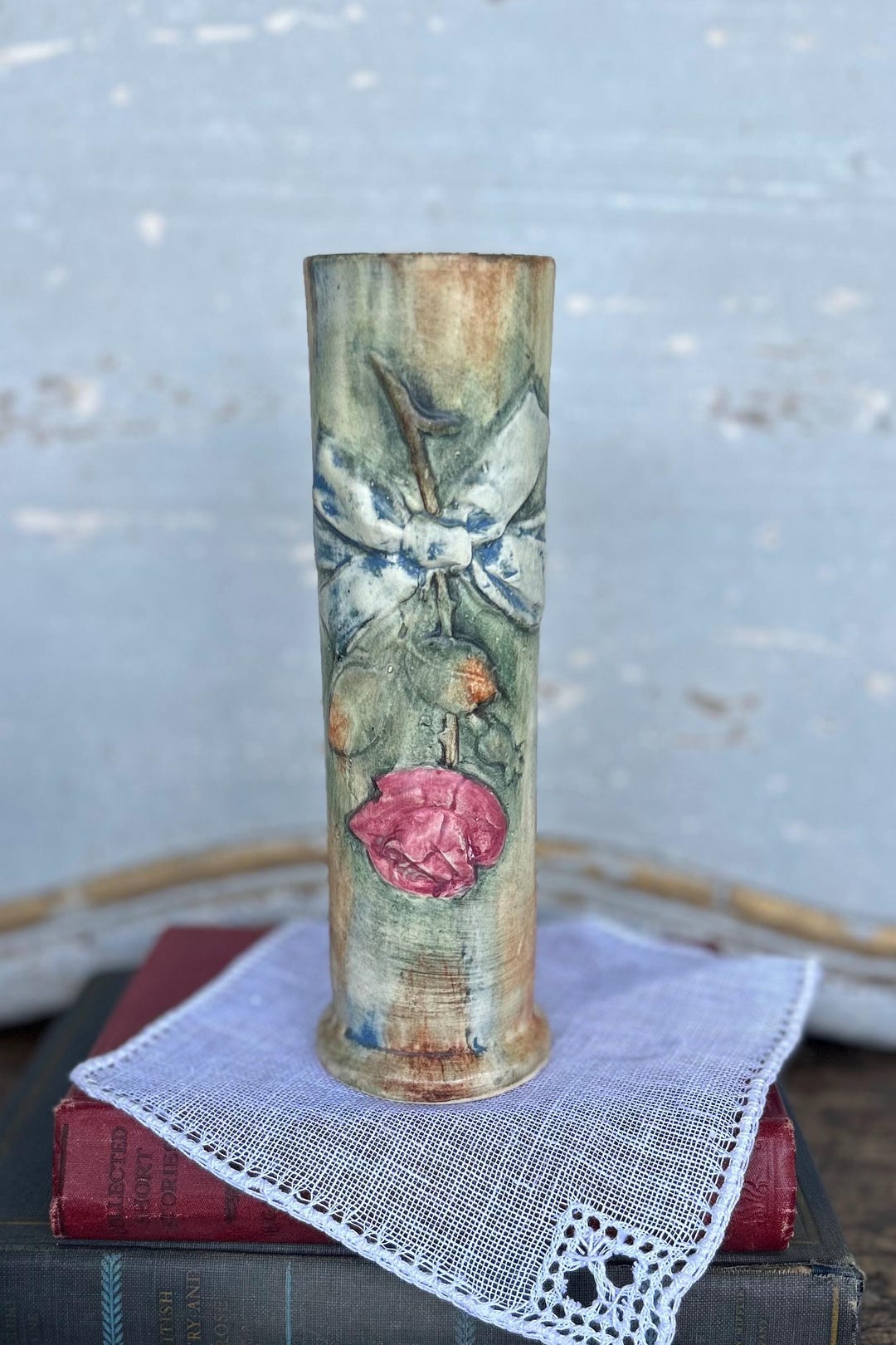 Lovely Weller Pottery 9 Inch Flemish 1920s Vintage Art Pottery Red Rose ...