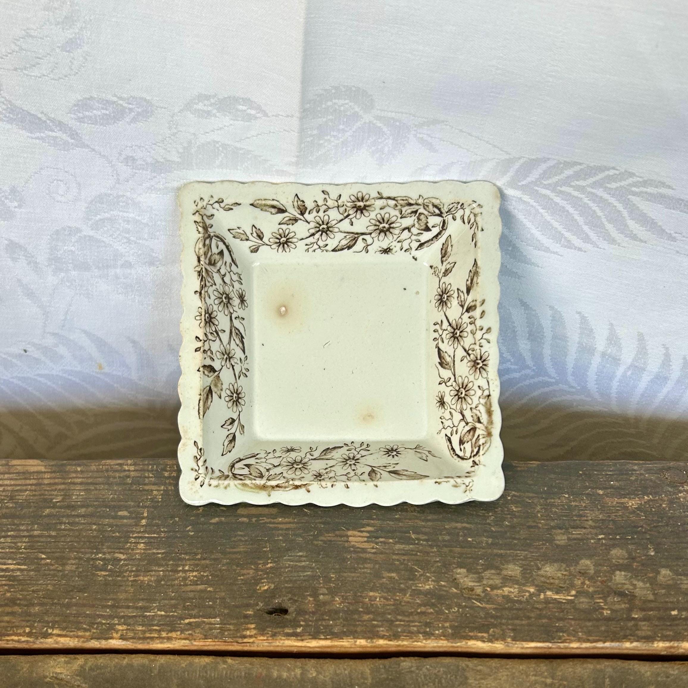 A F and CO Elsmere Staffordshire Brown Transferware Antique Square Bowl ...