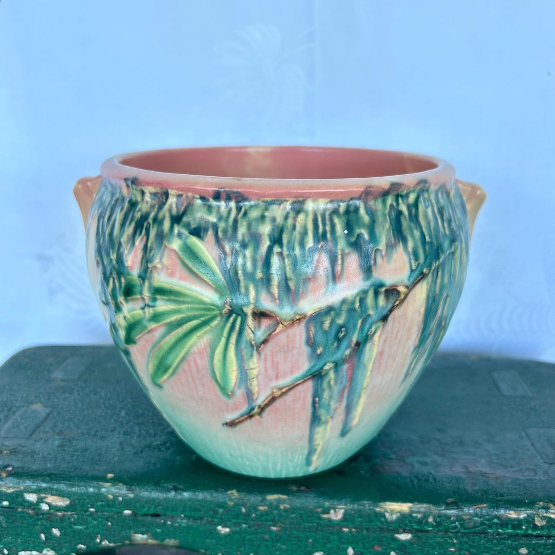Roseville Pottery Moss 6 Inch Jardiniere in Pink and Teal 635-6 - Etsy