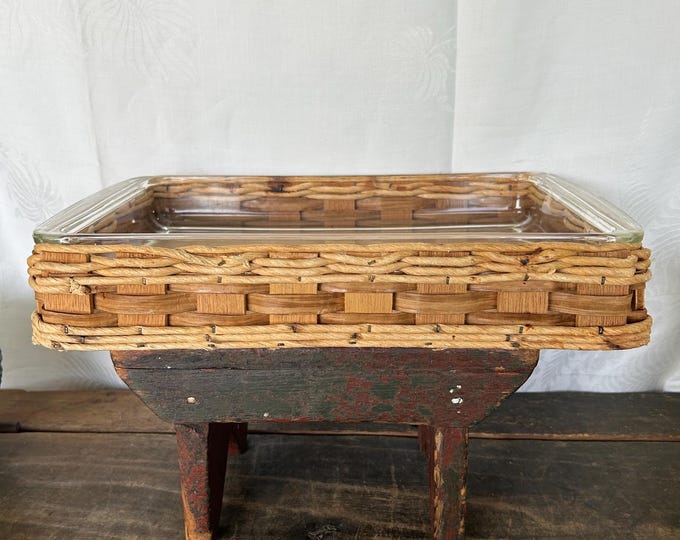 Vintage Farmhouse Kitchen Pyrex Wicker Casserole Basket Tray With ...