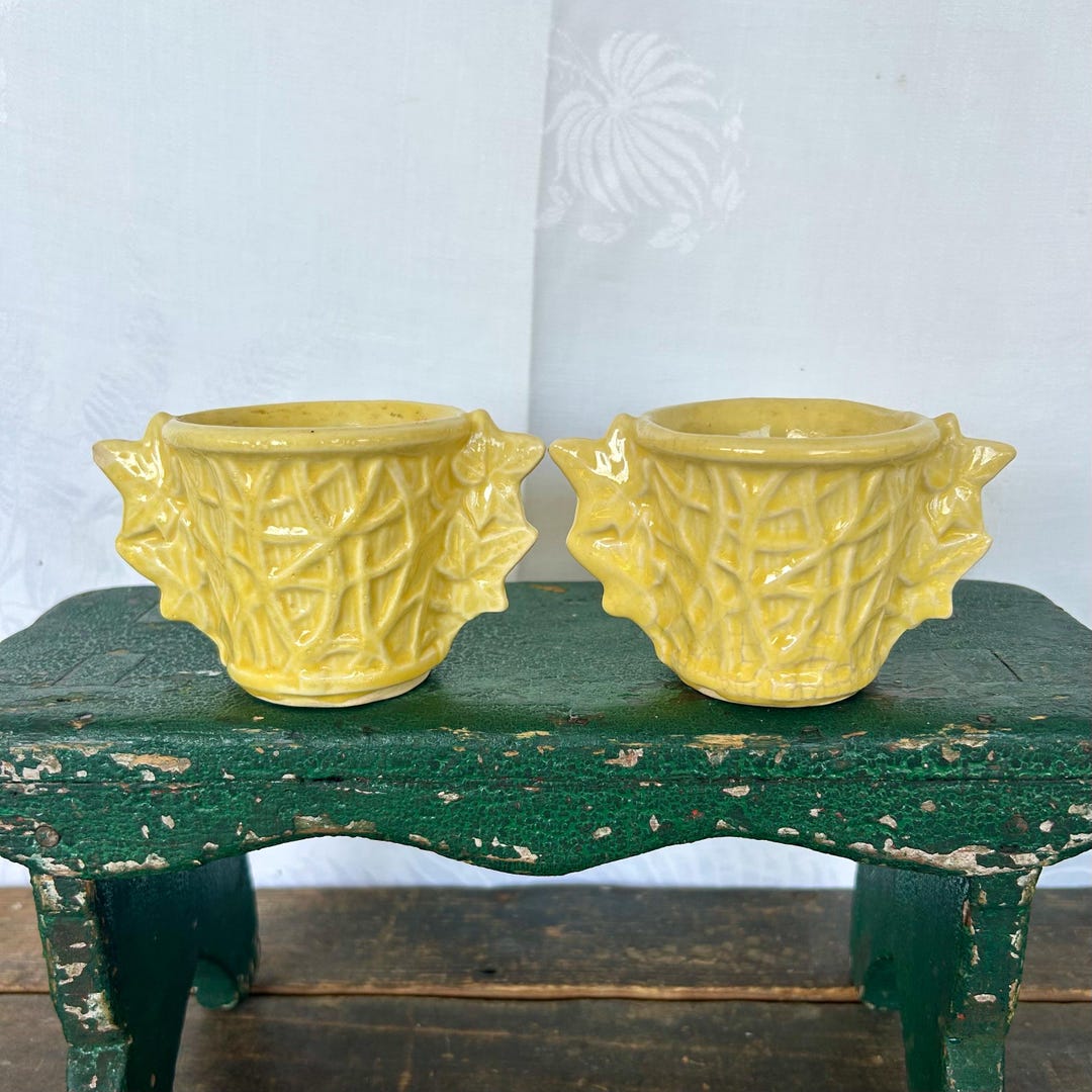 Pair of Rare Mccoy Pottery Ivy Planters in Yellow - Etsy