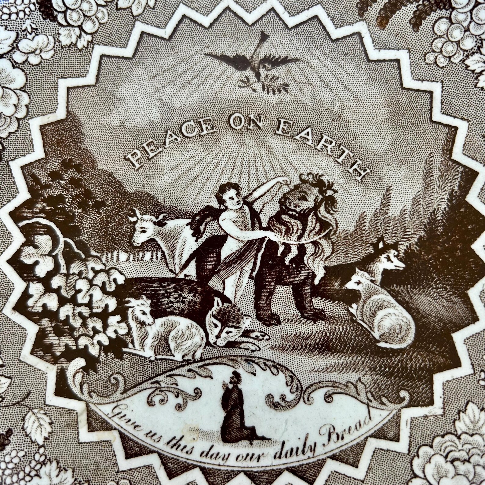 1830 Antique "peace on Earth" Millenium Ceramic Brown Sepia ...