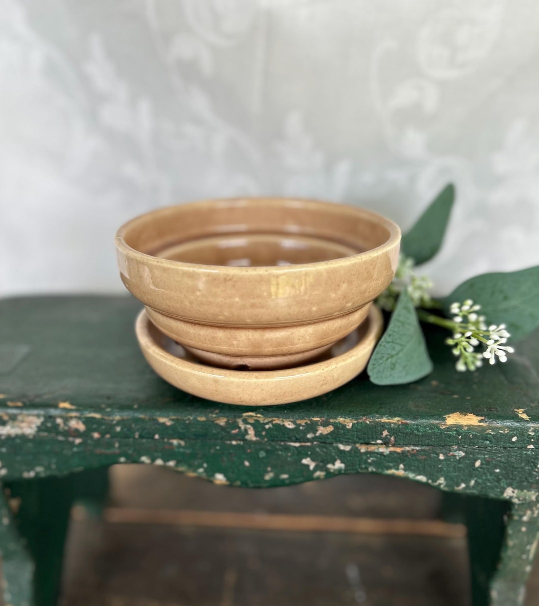Vintage Mccoy Pottery Small Tan Planter With Attached Saucer - Etsy