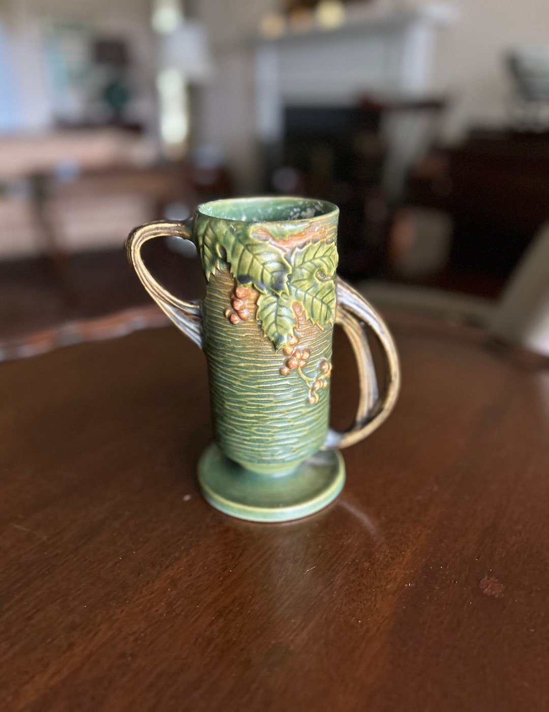 Roseville Pottery Green Bushberry Twig Handled Vase #32-7 - Etsy