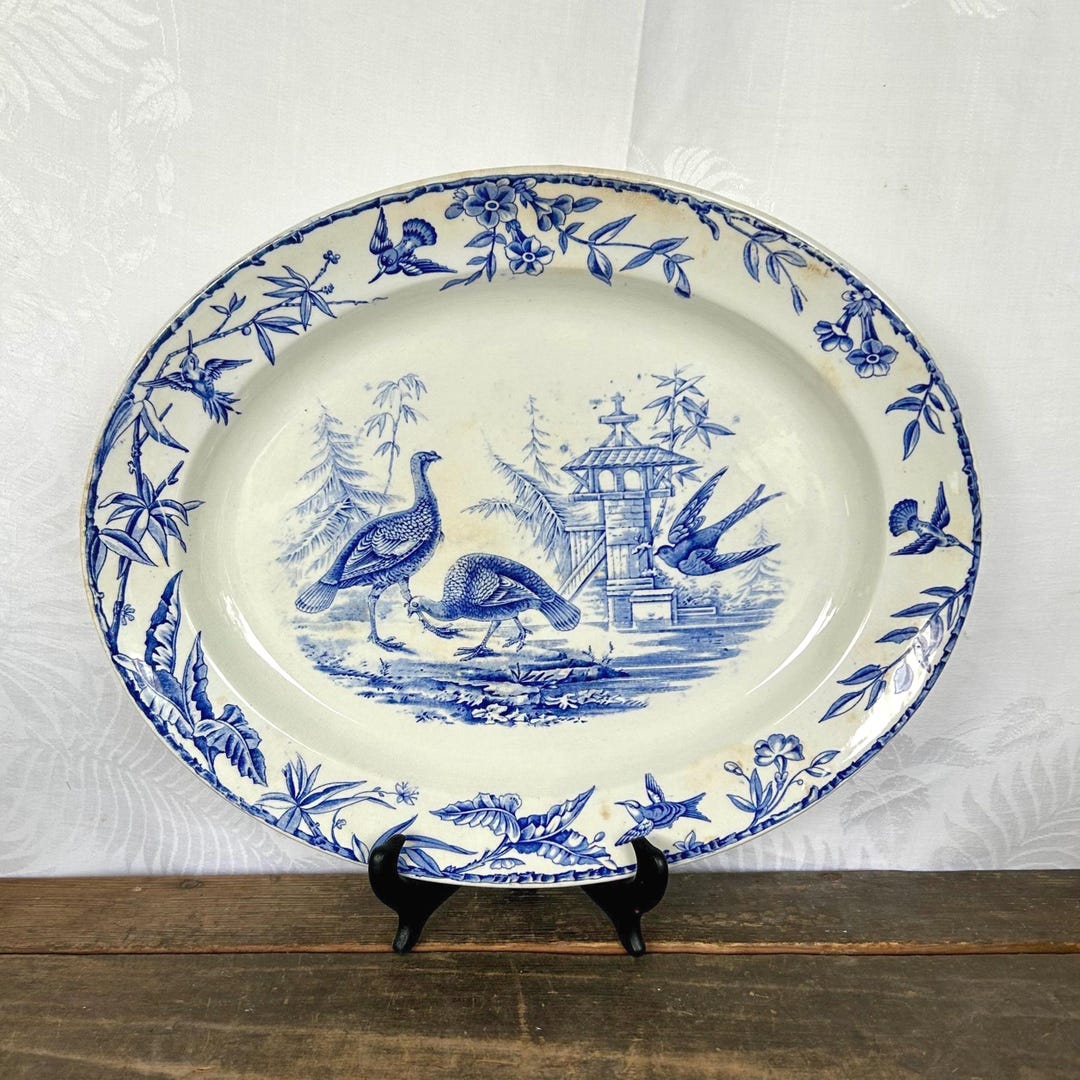 Extremely Rare Large Ridgway Asethetic Indus Pattern Transferware Oval ...