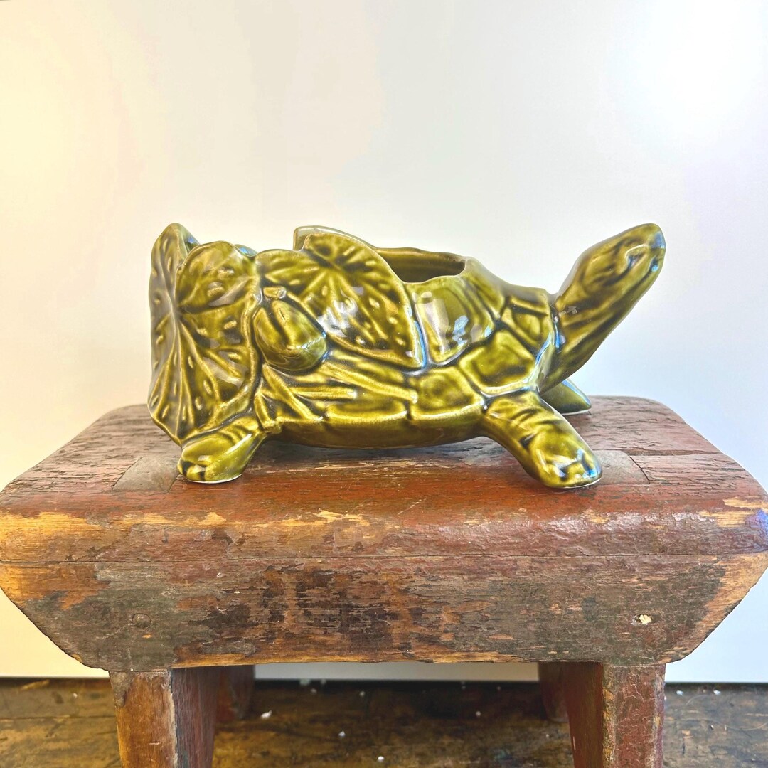 Vintage Mccoy Pottery Smiling Turtle Planter in Rare Olive Green - Etsy