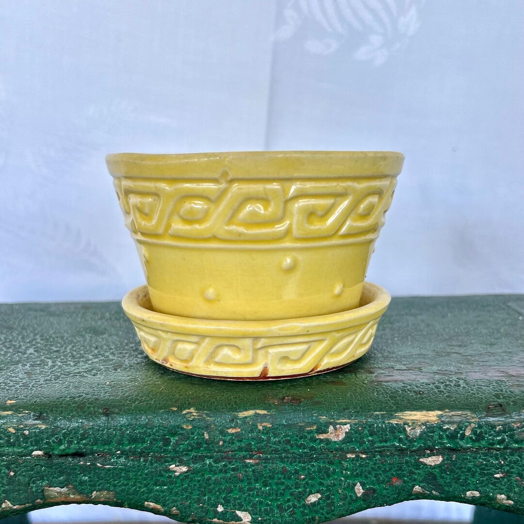 Vintage Mccoy Pottery Greek Key Hobnail Flowerpot Planter With Attached ...