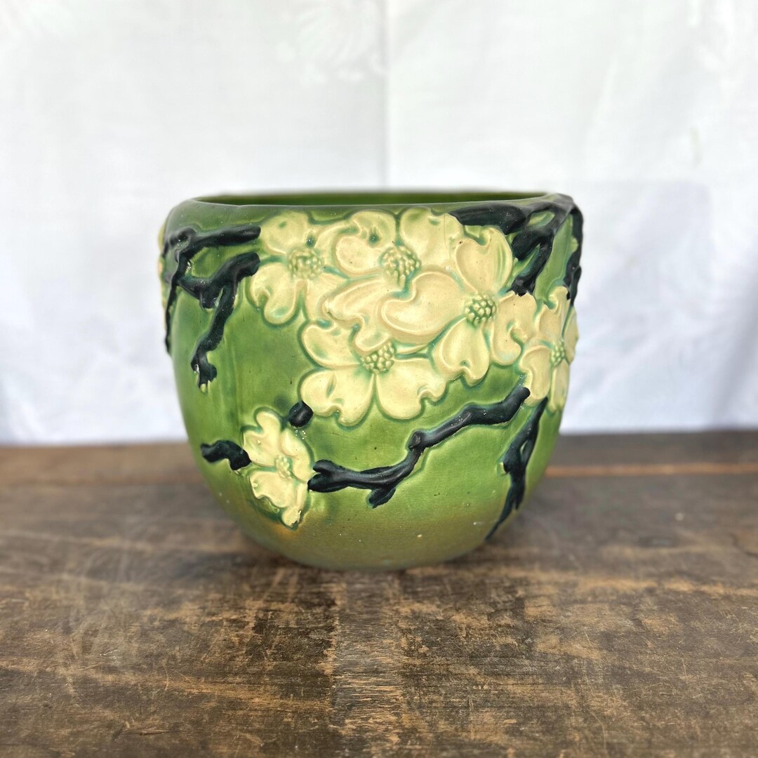 Large Vintage Roseville Pottery Smooth Dogwood Jardiniere Cachepot ...
