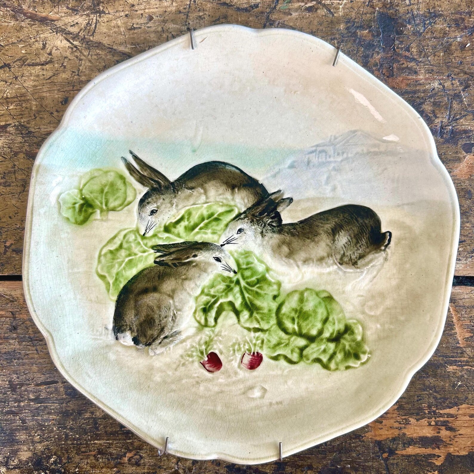 Antique French Majolica Bunny Plates - Choisy Le Roi Faience - Set of 6 ...