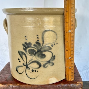 Antique Primitive 19th Century Salt Glazed Crock With Cobalt Blue Slip ...