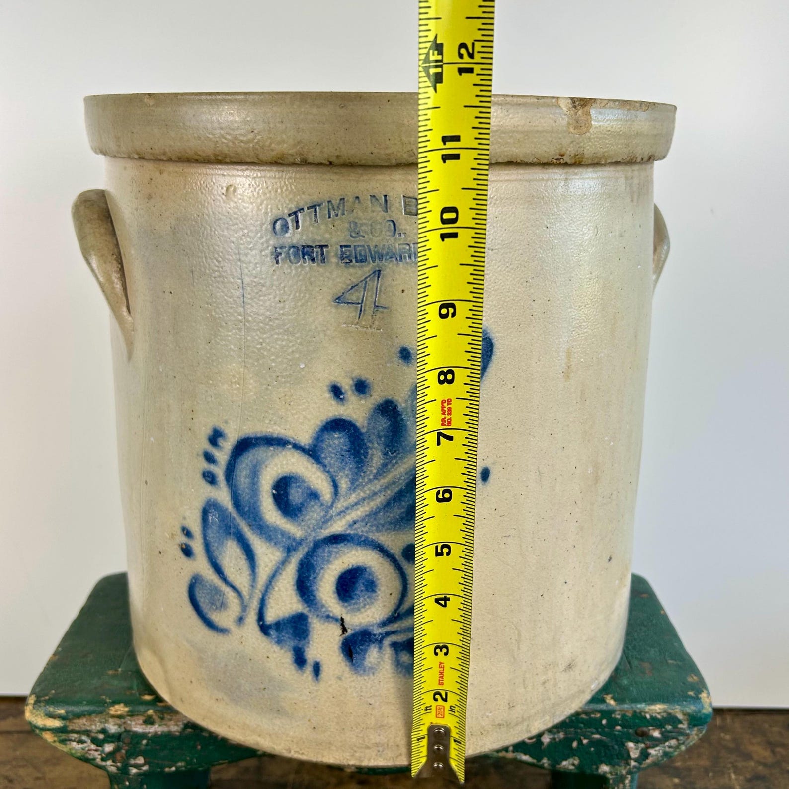 Primitive Antique Ottman Brothers Fort Edward NY 4 Gallon Salt Glazed ...