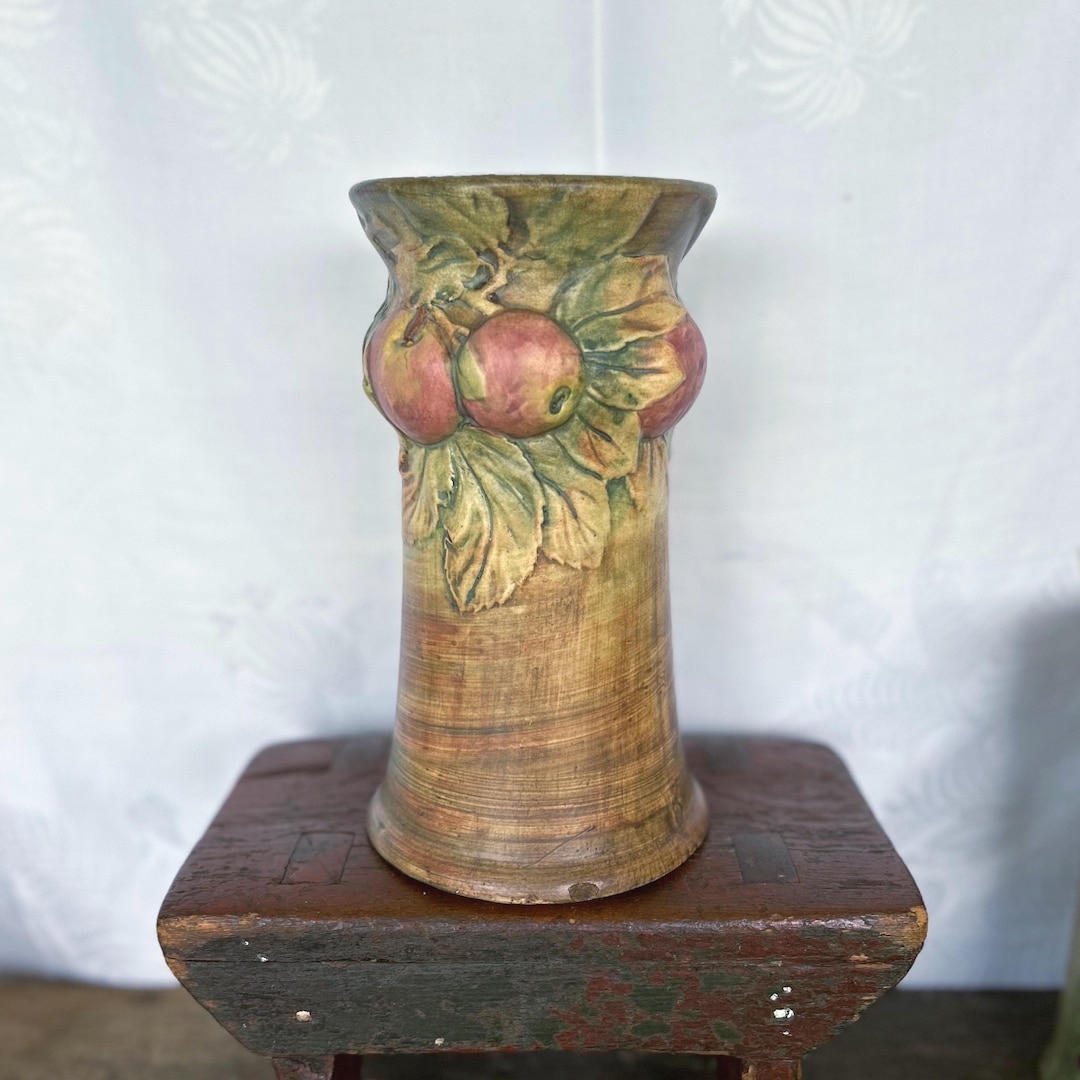 Gorgeous Weller Pottery Large Baldwin Red Apple Tree Ceramic Vase C1920 ...