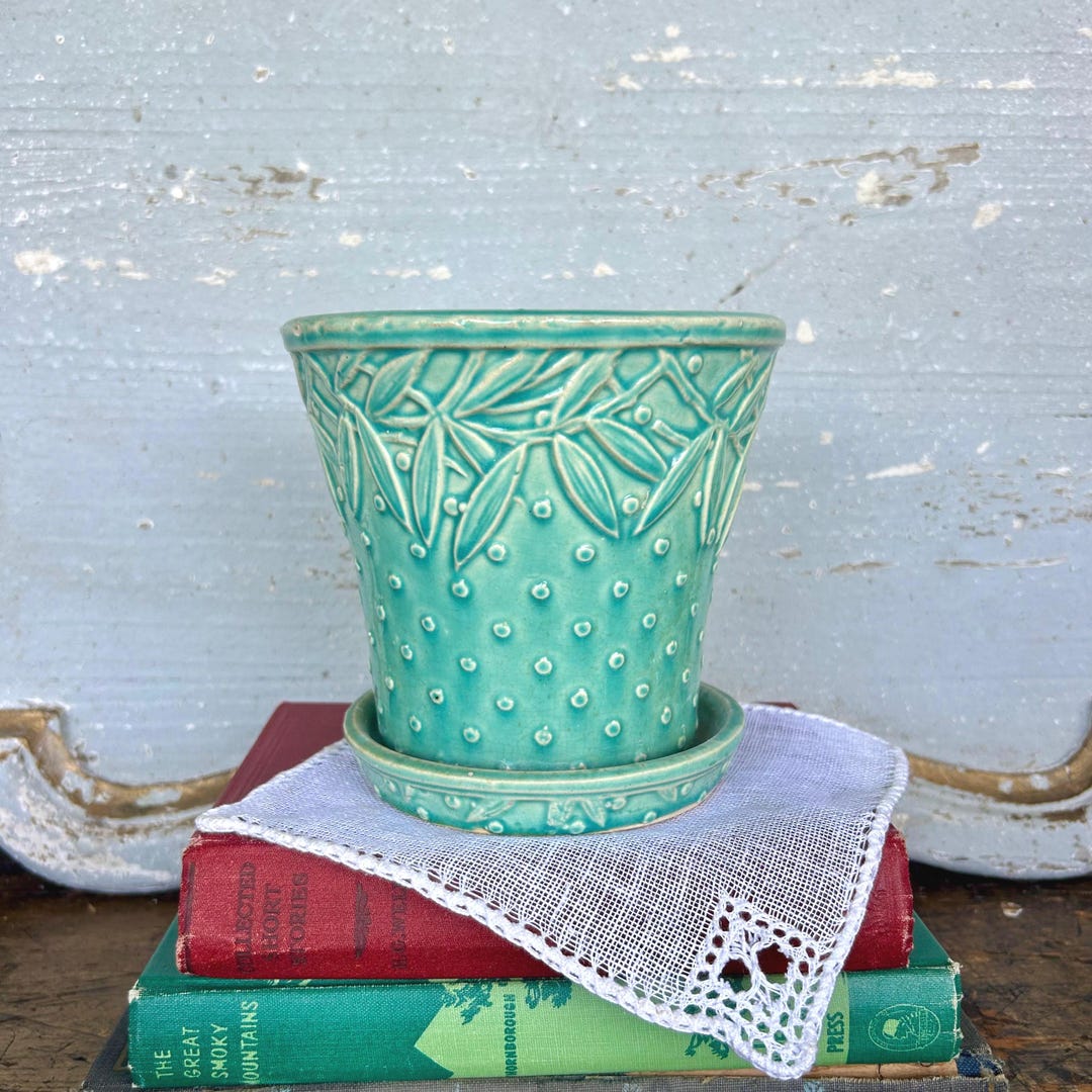 Vintage Nelson Mccoy Turquoise Leaves and Berries Hobnail Planter - Etsy