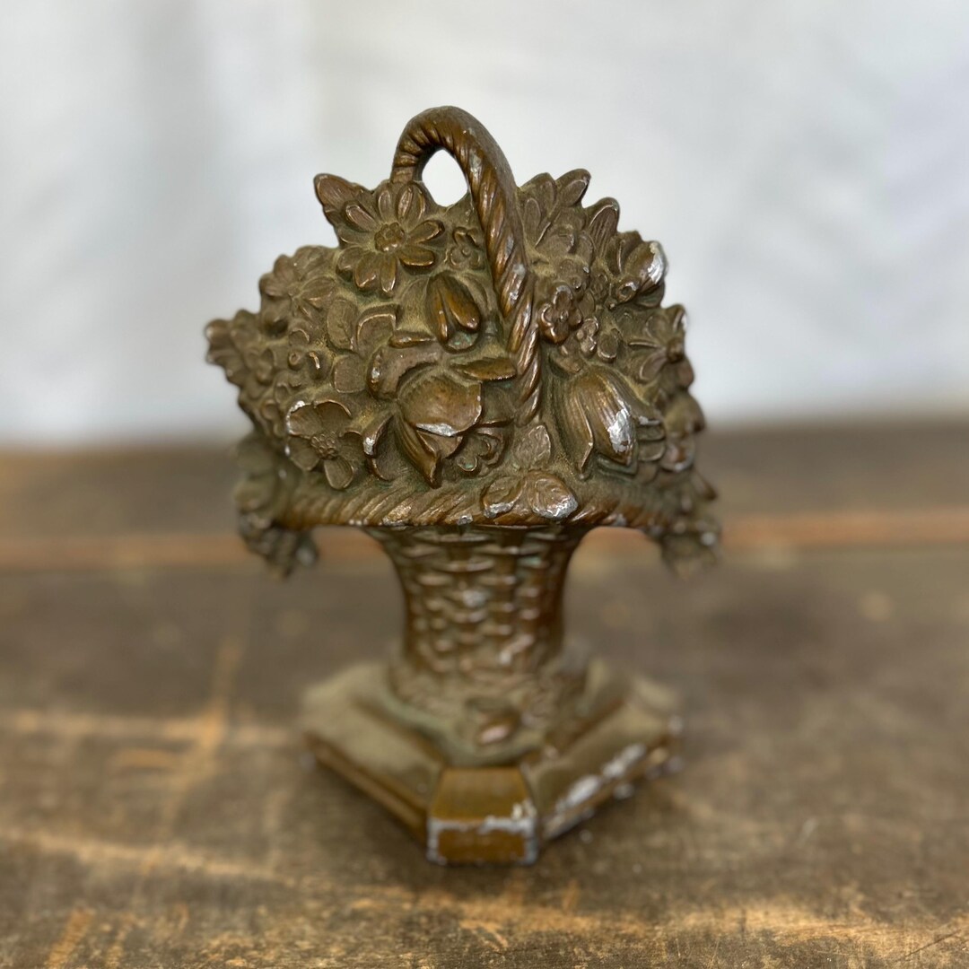 Antique Cast Iron Hubley Miniature Small Door Stop Flowers in Handled ...